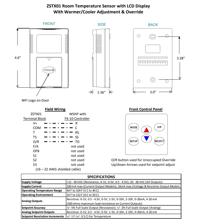 ZSTX01 - Waterfurnace - FX10 - Zone Temperature Sensor - Replaces TAXX ...